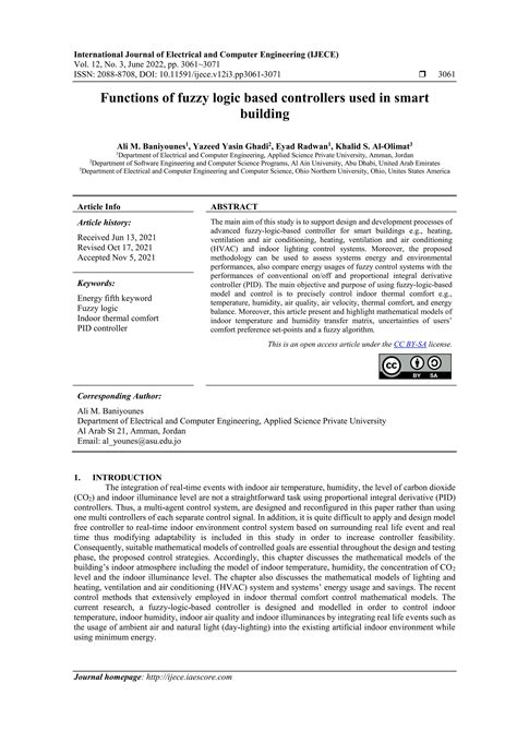 Functions Of Fuzzy Logic Based Controllers Used In Smart Building PDF Indoor Environmental