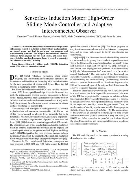 Pdf Sensorless Induction Motor High Order Sliding Mode Controller And Adaptive Interconnected