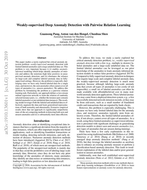 Weakly Supervised Deep Anomaly Detection With Pairwise Relation Learning Deepai