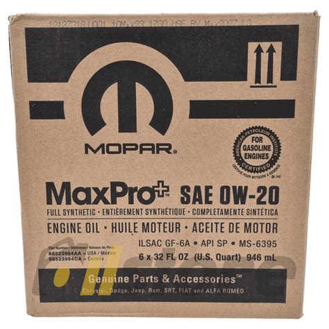 Моторное масло MOPAR MaxPro+ 0W-20, 0.946л - цены и характеристики ...