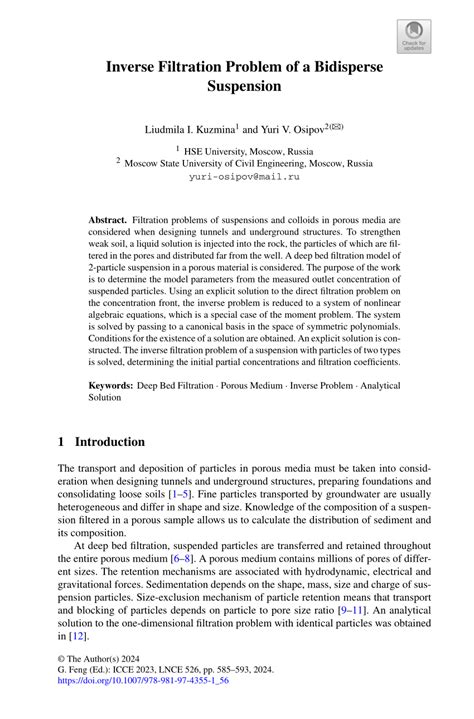Pdf Inverse Filtration Problem Of A Bidisperse Suspension