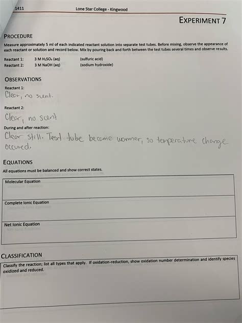 Solved Experiment 7 What Is The Molecular Equation Chegg Com