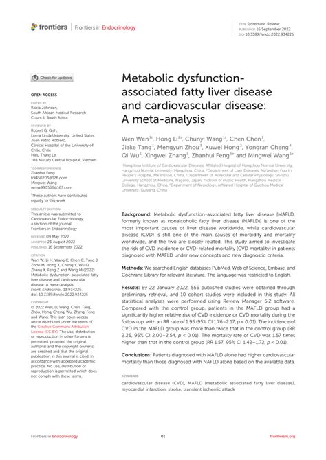 PDF Metabolic Dysfunction Associated Fatty Liver Disease And Cardiovascular Disease A Meta