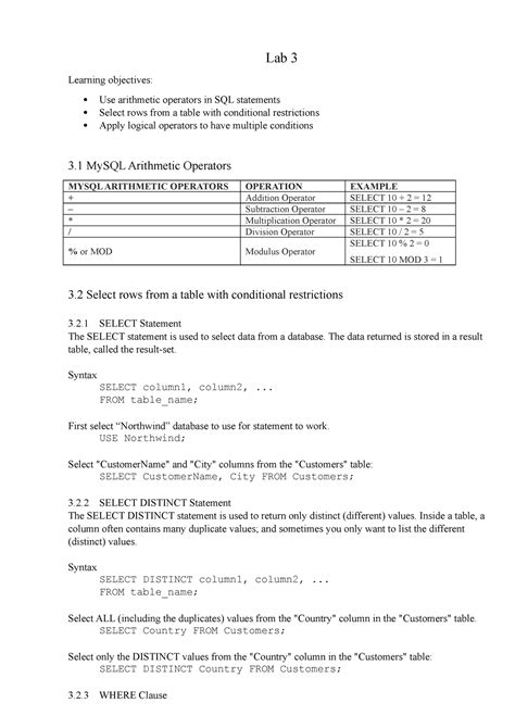 Db Lab 3 For Lab It Is Required Lab 3 Learning Objectives Use