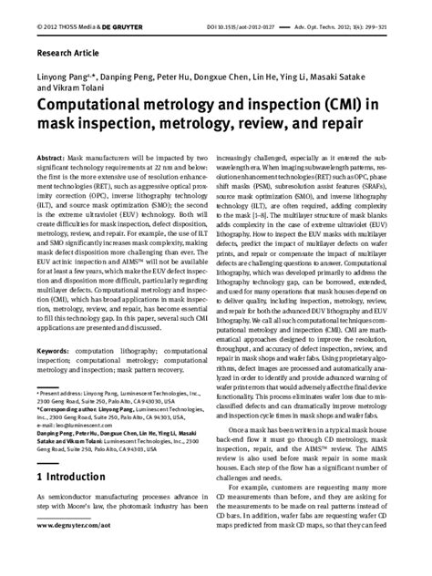 Pdf Computational Metrology And Inspection Cmi In Mask Inspection