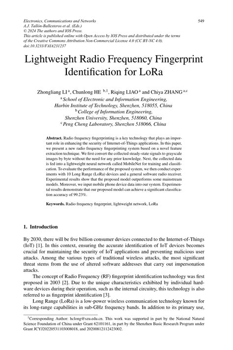 Pdf Lightweight Radio Frequency Fingerprint Identification For Lora
