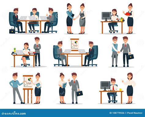 Business People Characters At Work Set Male And Female Workers At