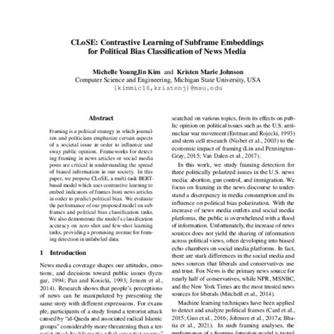Close Contrastive Learning Of Subframe Embeddings For Political Bias