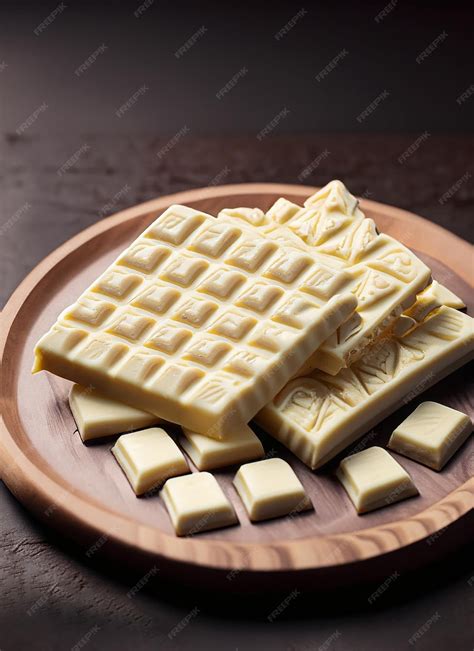 Premium Photo White Chocolate Bar On The Wood Plate Generative Ai