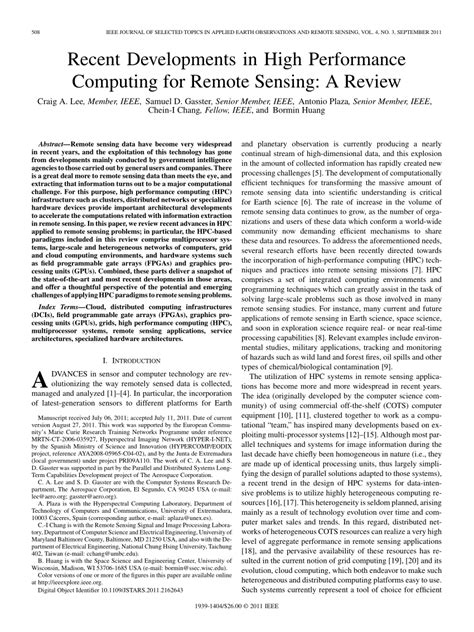 Pdf Recent Developments In High Performance Computing For Remote Sensing A Review