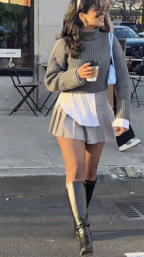 Tennis Skirt Pullovers Top Shoulder Bag Winter Spring Knee Boot