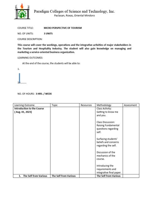 sample layout of syllabus pdf self cognitive psychology