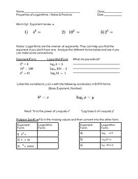Properties Of Logarithms Notes Practice By Ms Mano TPT