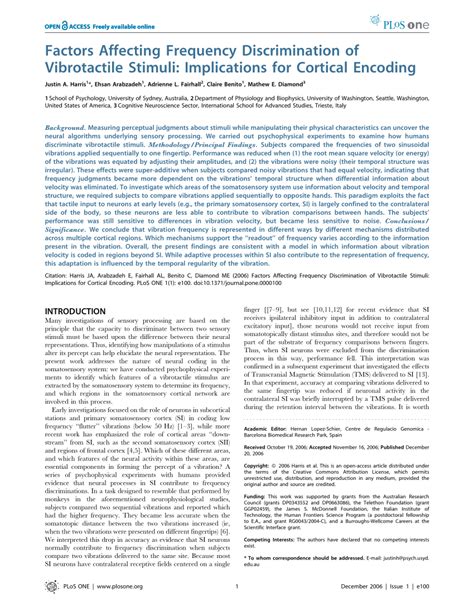 Pdf Factors Affecting Frequency Discrimination Of Vibrotactile Stimuli Implications For