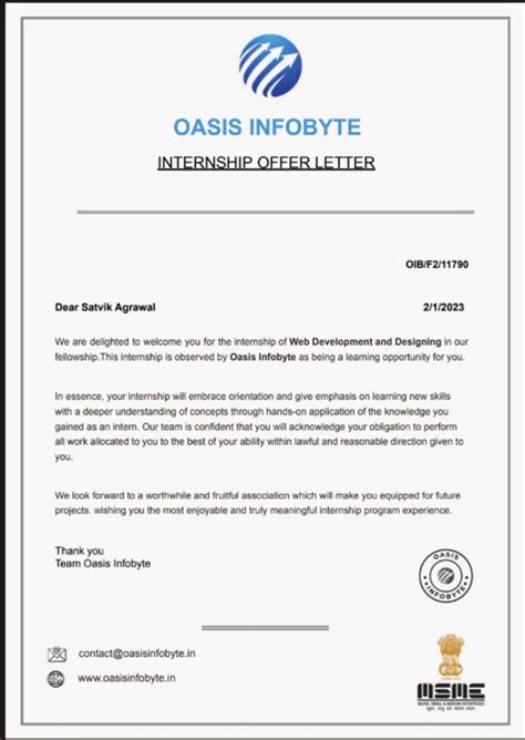 satvik agrawal on linkedin oasisinfobyte internship careergrowth
