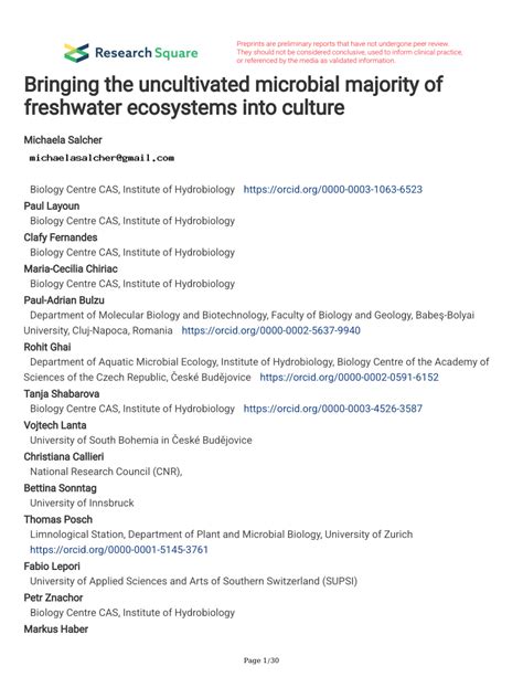 Pdf Bringing The Uncultivated Microbial Majority Of Freshwater Ecosystems Into Culture