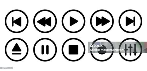 Digital Media Player User Interface Buttons Analog Black Round Outline