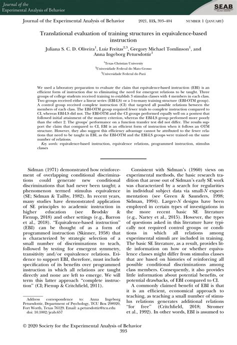 Pdf Translational Evaluation Of Training Structures In Equivalence‐based Instruction