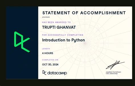 Trupti Ghanvat On Linkedin Completed Introduction To Python On Datacamp Excited To Share That I
