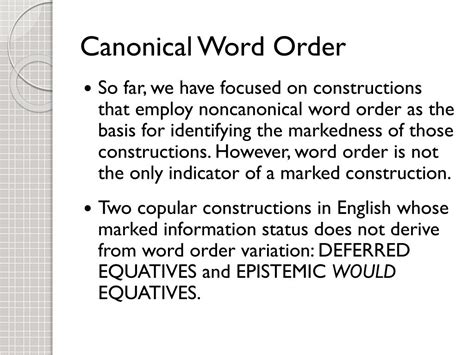 Ppt Clefts And Equatives Information Structure And Word Order Variation