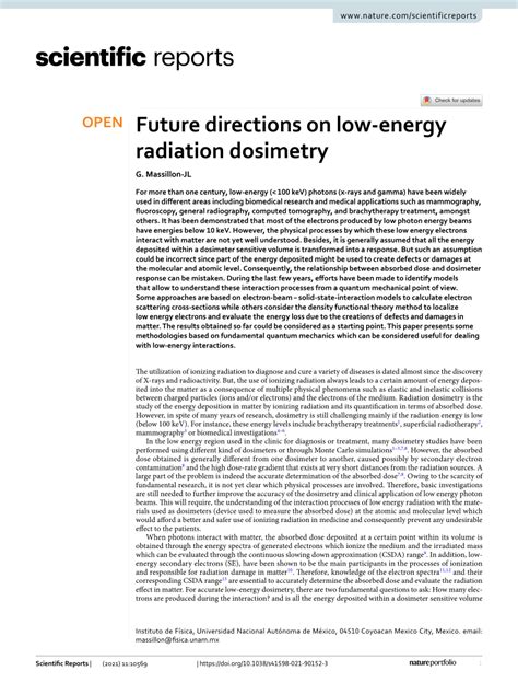 Pdf Future Directions On Low Energy Radiation Dosimetry