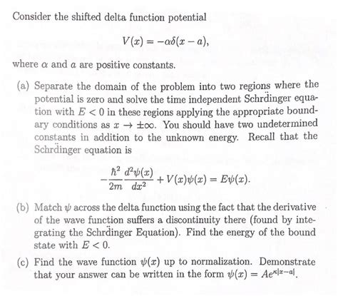 Solved Consider The Shifted Delta Function Potential V2