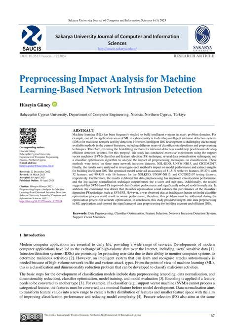 Pdf Preprocessing Impact Analysis For Machine Learning Based Network Intrusion Detection