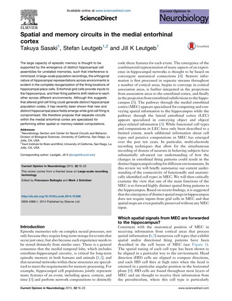 Pdf Spatial And Memory Circuits In The Medial Entorhinal Cortex