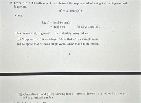 solved 2 given a b∈c with a 0 we defined the exponential