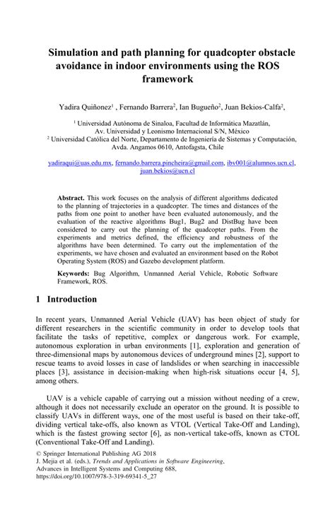 Pdf Simulation And Path Planning For Quadcopter Obstacle Avoidance In