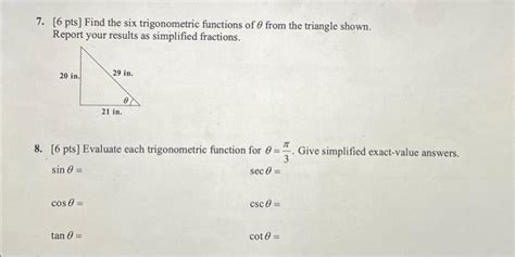 Solved pts Find the six trigonometric functions of θ Chegg