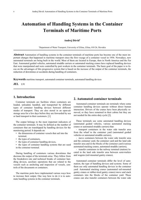 PDF Automation Of Handling Systems In The Container Terminals Of Maritime Ports