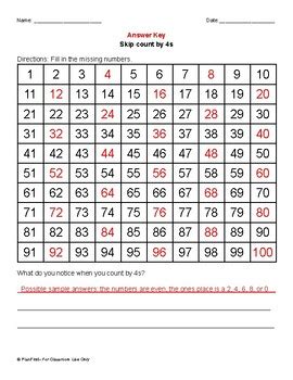 Hundreds Chart Skip Counting By 4s Practice By PlanFirst TPT