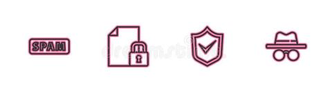 Set Line Spam Shield With Check Mark Document And Lock And Incognito