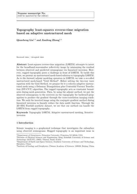 Pdf Topography Least Squares Reverse Time Migration Based On Adaptive