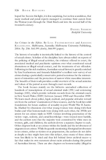 Pdf Review Of Featherstone And Kaladelfos Sex Crimes In The 1950s