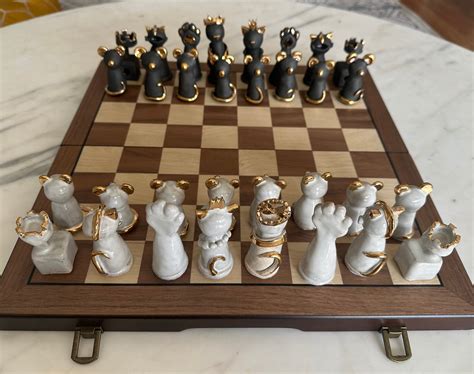 Cat Inspired Chess Set Luxury Chess Set Unique Chess Set Custom Made Chess Set Handmade