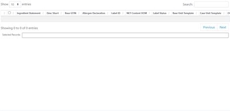 data entry form shows an empty table in record picker in print station