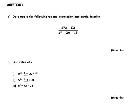 Solved A Decompose The Following Rational Expression Into