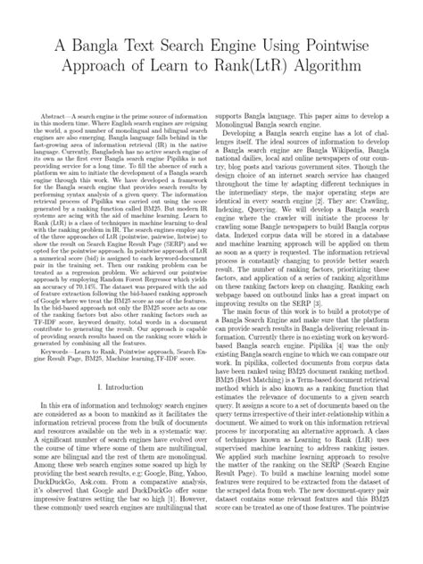 A Bangla Text Search Engine Using Pointwise Approach Of Learn To Rank