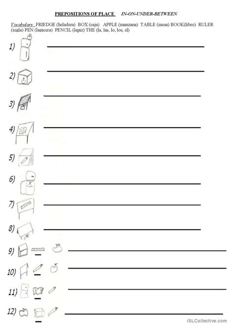 Prepositions Of Place Español Ele Hojas De Trabajo Pdf And Doc