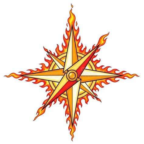 Flaming Navigation A Striking Compass Rose Engulfed In Intense Fire