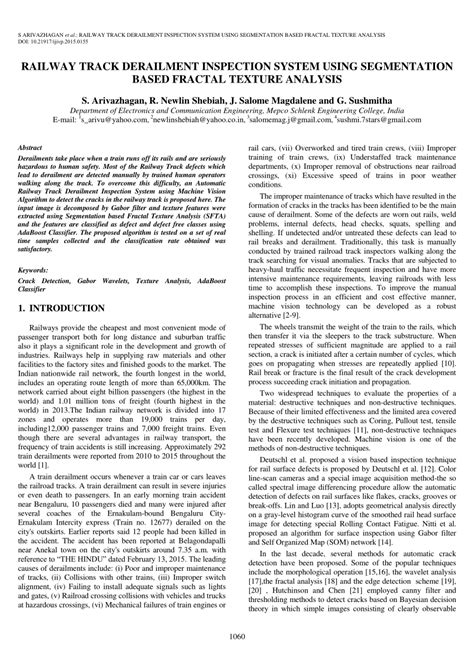 Pdf Railway Track Derailment Inspection System Using Segmentation Based Fractal Texture Analysis