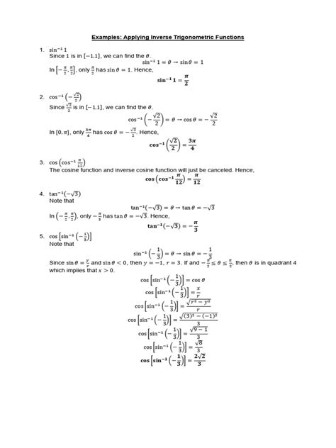 Examples Applying Inverse Trigonometric Functions Pdf Trigonometric Functions Euclidean
