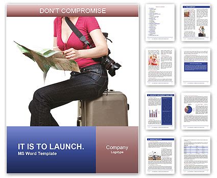 Traveling Female Tourist Sitting On Suitcase And Examining Map Word Template Design ID