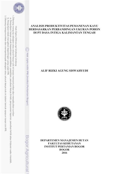 PDF ANALISIS PRODUKTIVITAS PEMANENAN KAYU Produktivitas Kerja Dalam Kegiatan Pemanenan