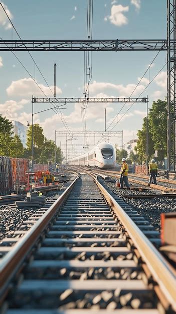 Highspeed Rail Construction Workers On Site Premium Ai Generated Image