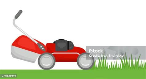 잔디 깎는 기계 푸른 잔디를 자르는 기계 벡터 만화 평면 그림입니다 잔디 깎기에 대한 스톡 벡터 아트 및 기타 이미지 잔디 깎기 조경 벡터 Istock