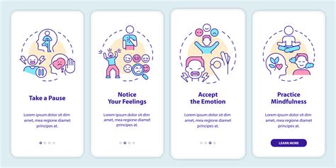 Emotional Regulation Skills Onboarding Mobile App Screen Walkthrough 4 Steps Editable Graphic