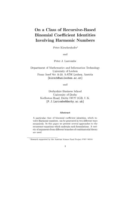Pdf On A Class Of Recursive Based Binomial Coefficient Identities